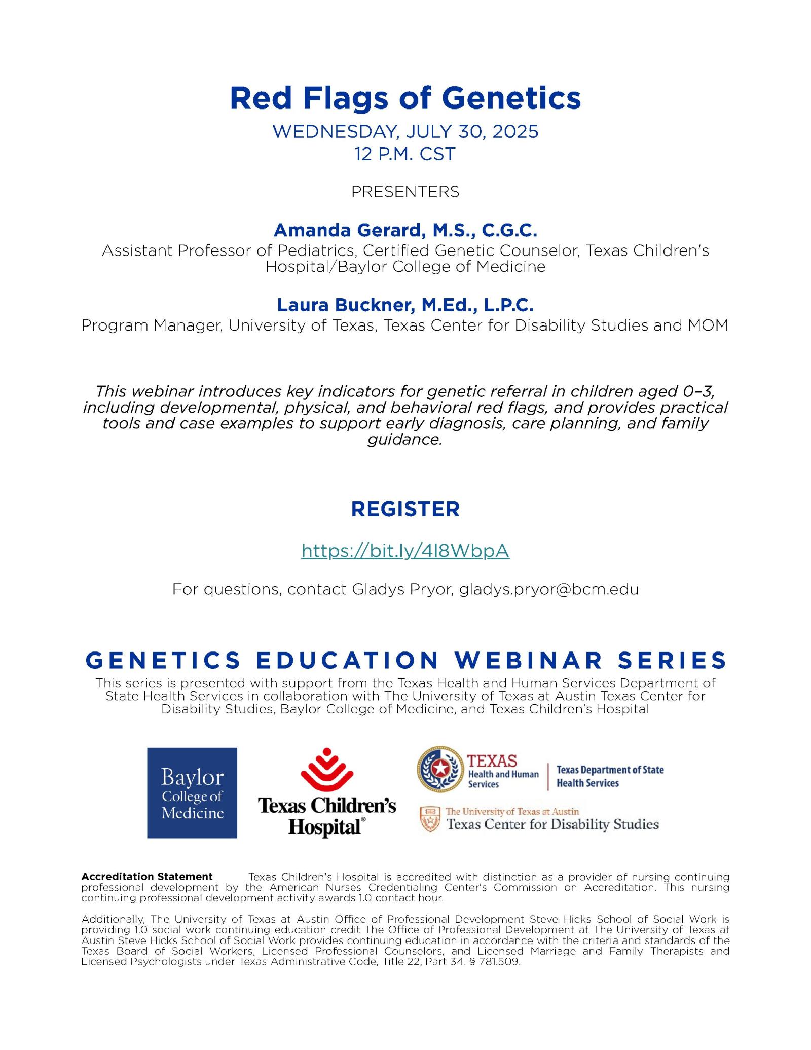 Genetics Education Webinar: Genetics "Red Flags of Genetics" with Amanda Gerard, M.S., C.G.C ...